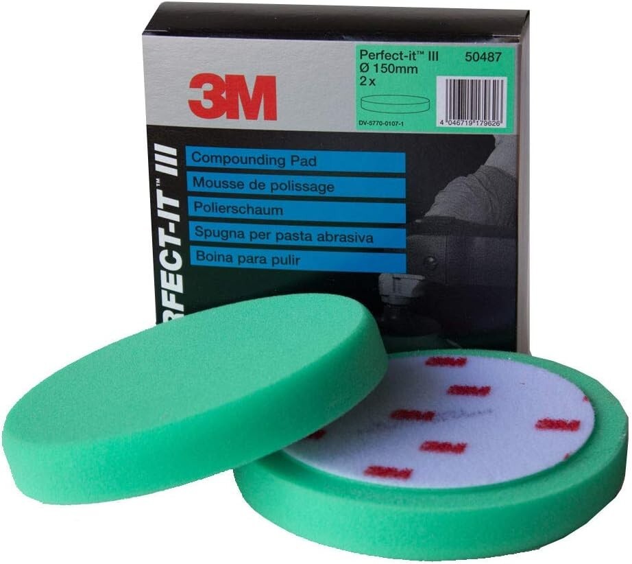 3M 50487 Perfect-It III Compounding Foam Pad 150mm GREEN MEDIUM pack o ...